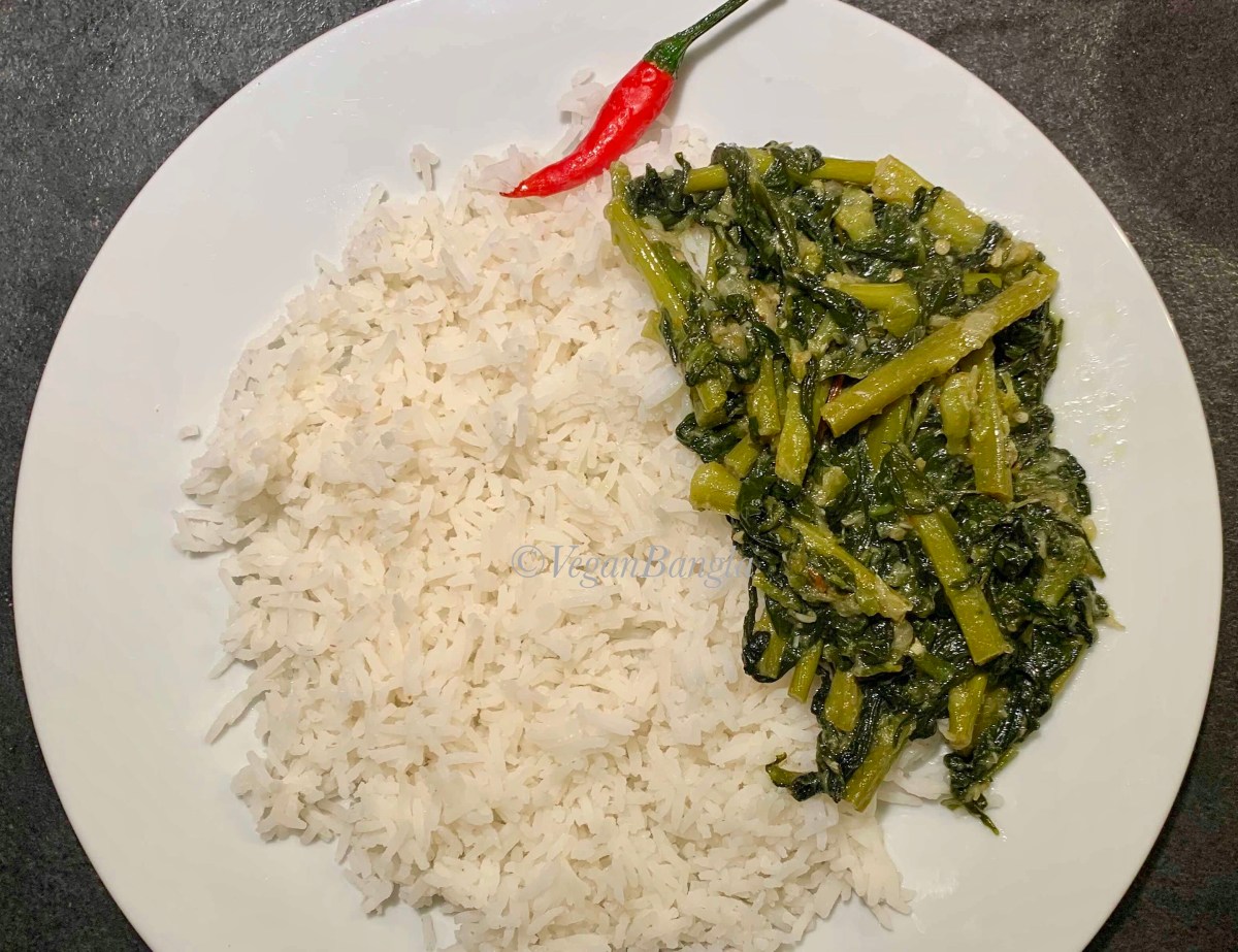 Malabar Spinach Stir Fry – Pui Shak (পুঁই শাক) – Vegan Bangla
