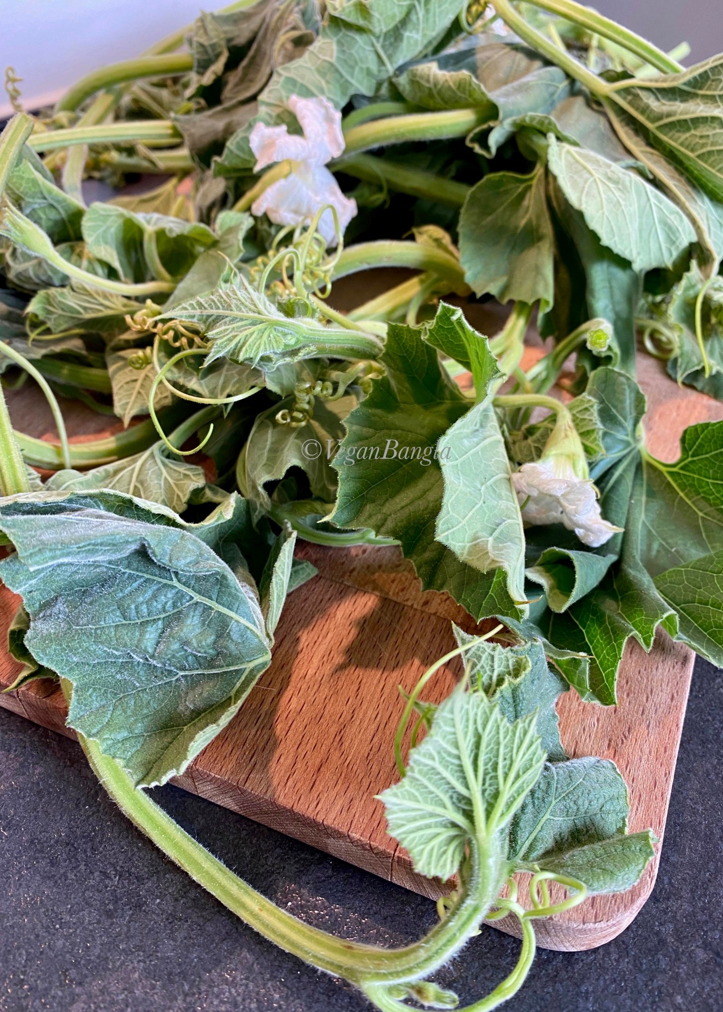 Bottle Gourd Leaf Stir Fry – Lau Shak (লাউ শাক) – Vegan Bangla