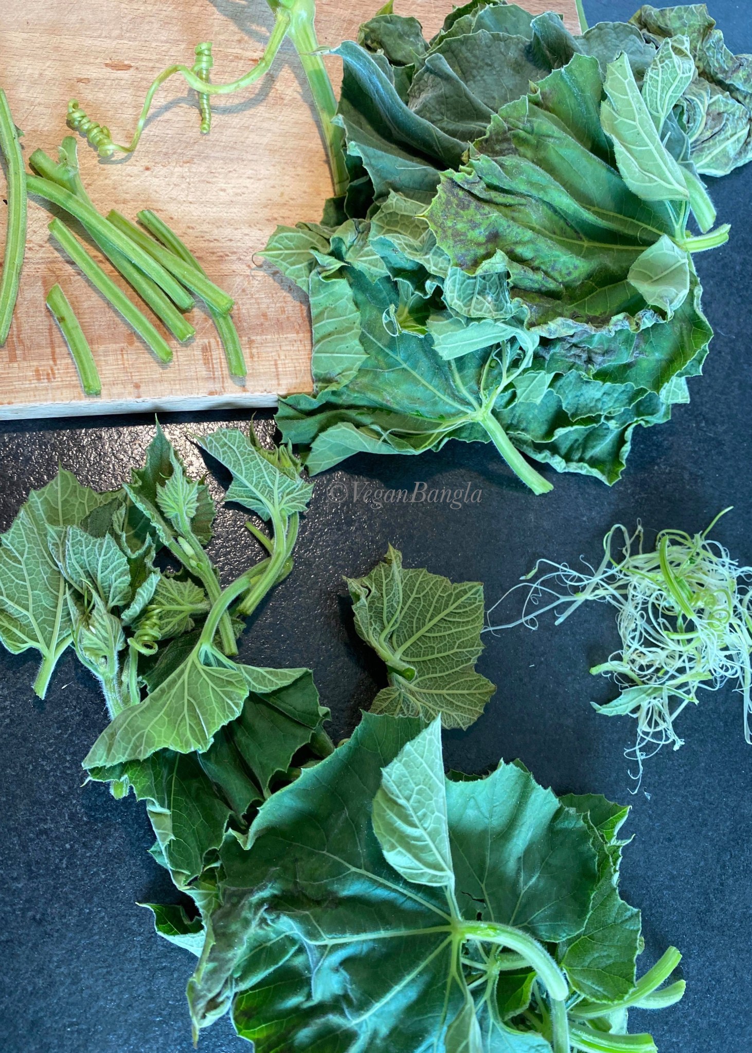 Bottle Gourd Leaf Stir Fry – Lau Shak (লাউ শাক) – Vegan Bangla